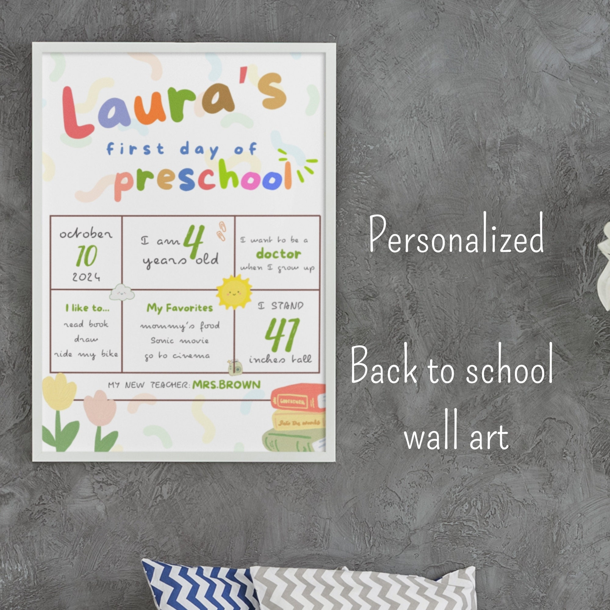 Personalised First Day of School Poster, Back to School Sign Print ...