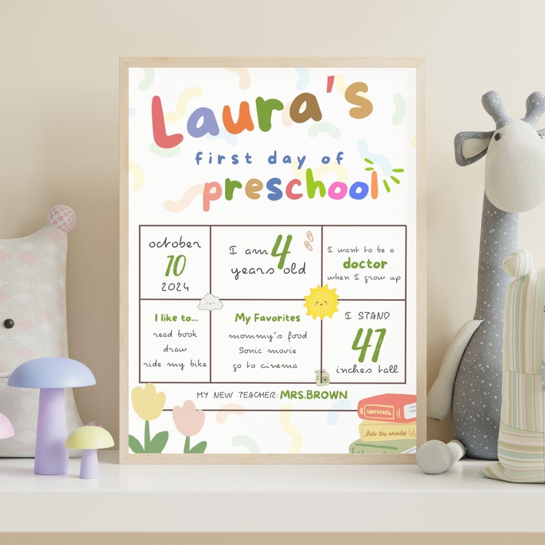 Personalised First Day of School Poster, Back to School Sign Print ...