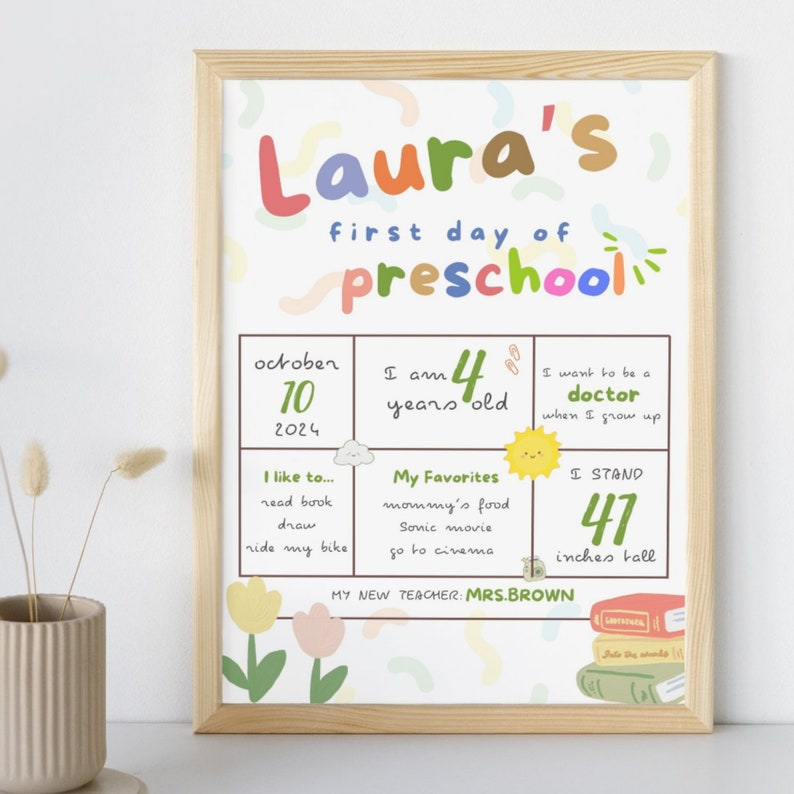 Personalised First Day of School Poster, Back to School Sign Print ...