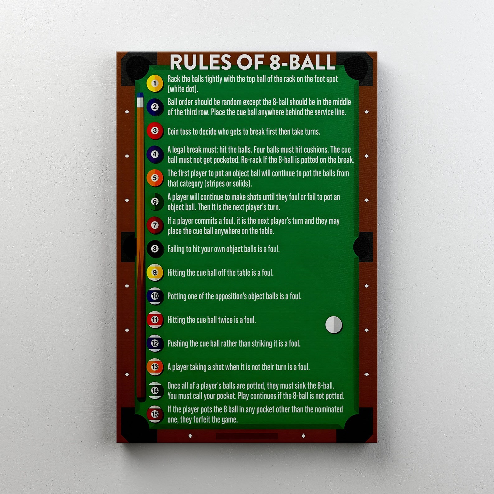 Rules of 8 Ball Vertical Poster or Canvas Eight Ball - Etsy