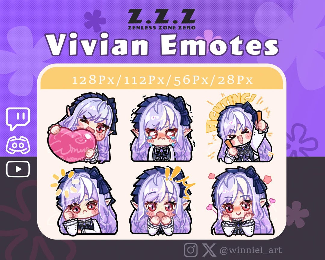 Zenless Zone Zero Vivian Emotes Pack: Twitch, Discord, Youtube (digital ...