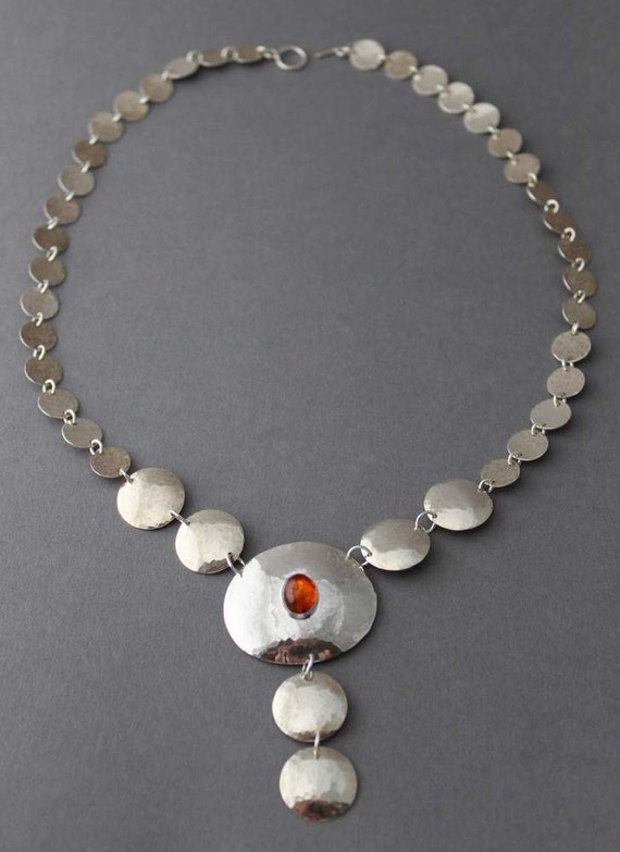 Items similar to Sterling and Amber Necklace, Statement necklace ...