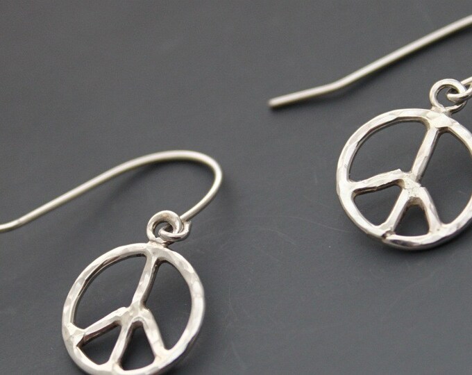 Hammered Sterling Peace Sign Earrings - Etsy