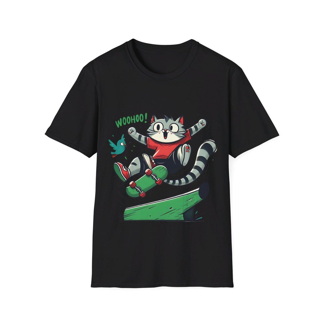 Woohoo! Adventure Cat Soaring on a Skateboard With Feathered Friend - A ...