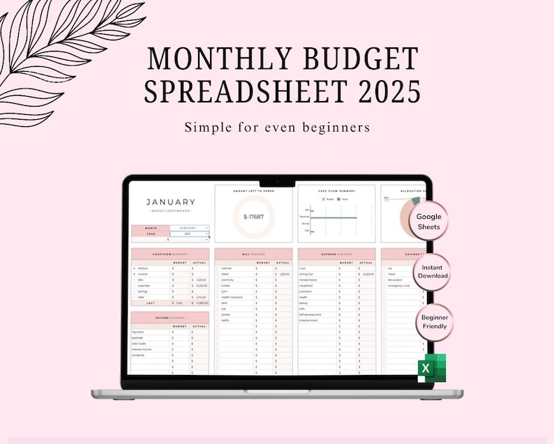 Monthly Budget Spreadsheet 2025 | Google Sheets Template | Financial ...