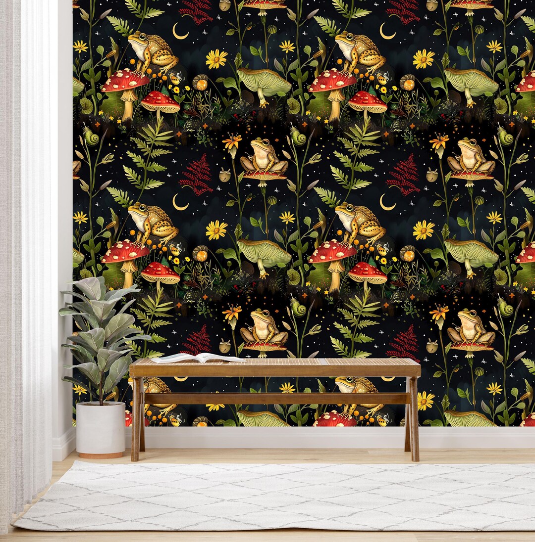 Dark Botanical Wallpaper,mushroom Mural Peel and Stick,forest Plants ...
