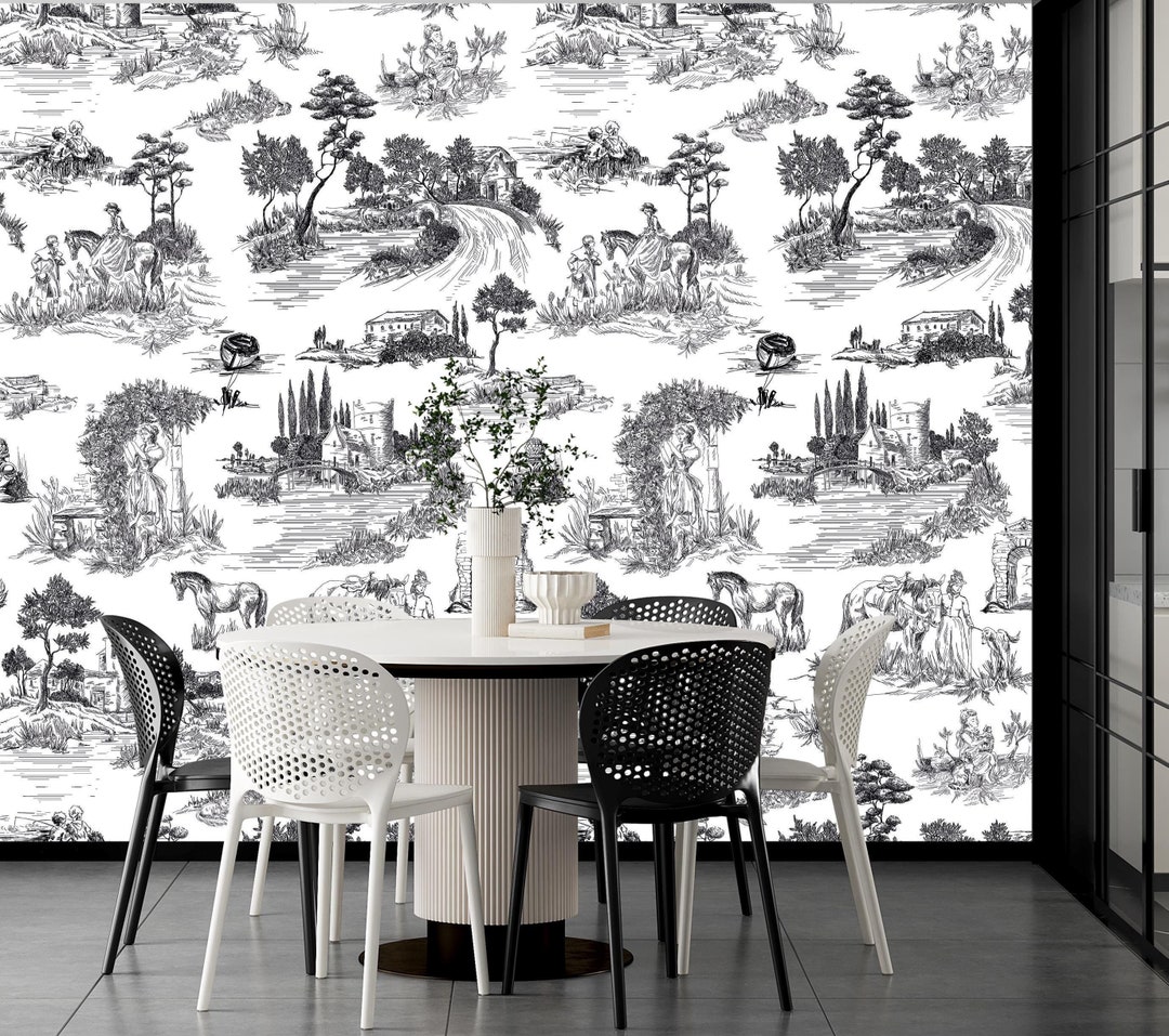 French Toile Mural,black White Toil De Jouy Wallpaper Peel and Stick ...