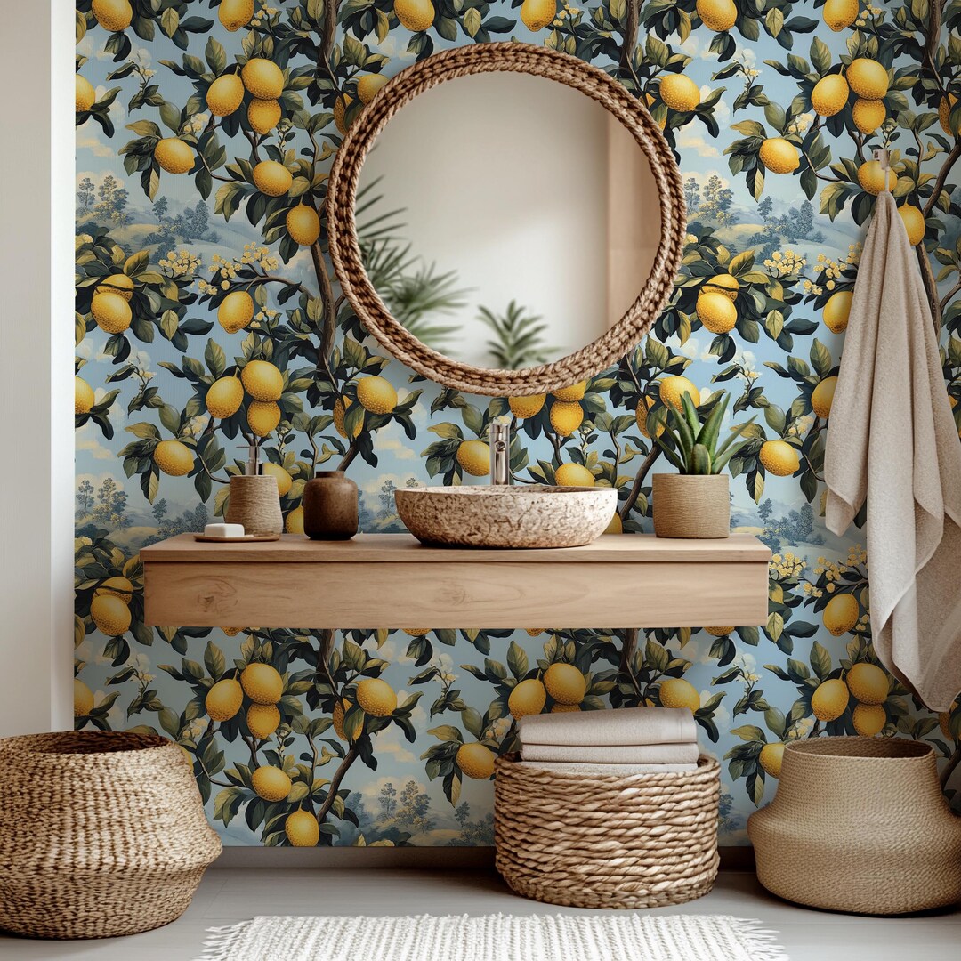 Lemon Tree Wallpaper,citrus Mural Peel and Stick,vintage Kitchen Mural ...