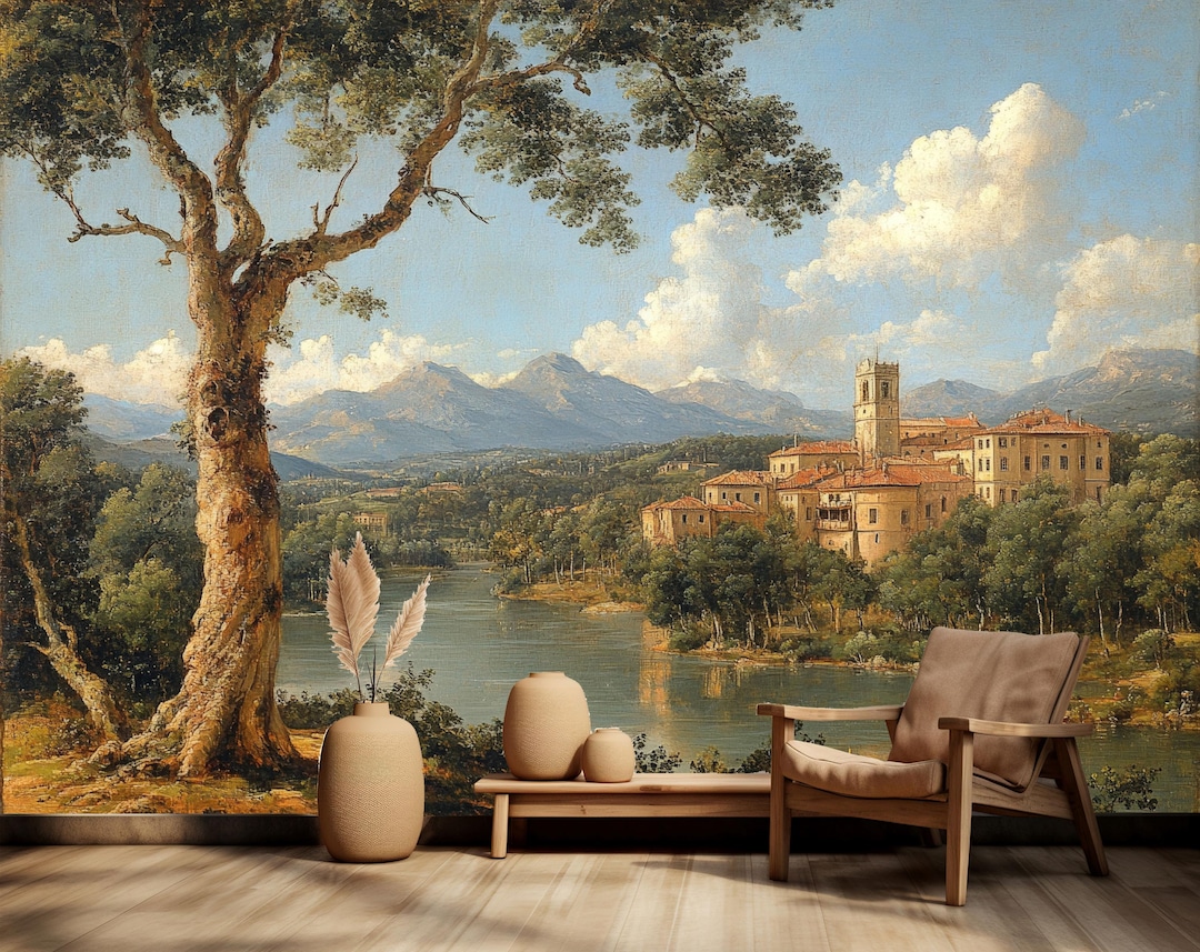 Rural Landscape Wallpaper Peel and Stick,vintage Scene Mural With Trees ...