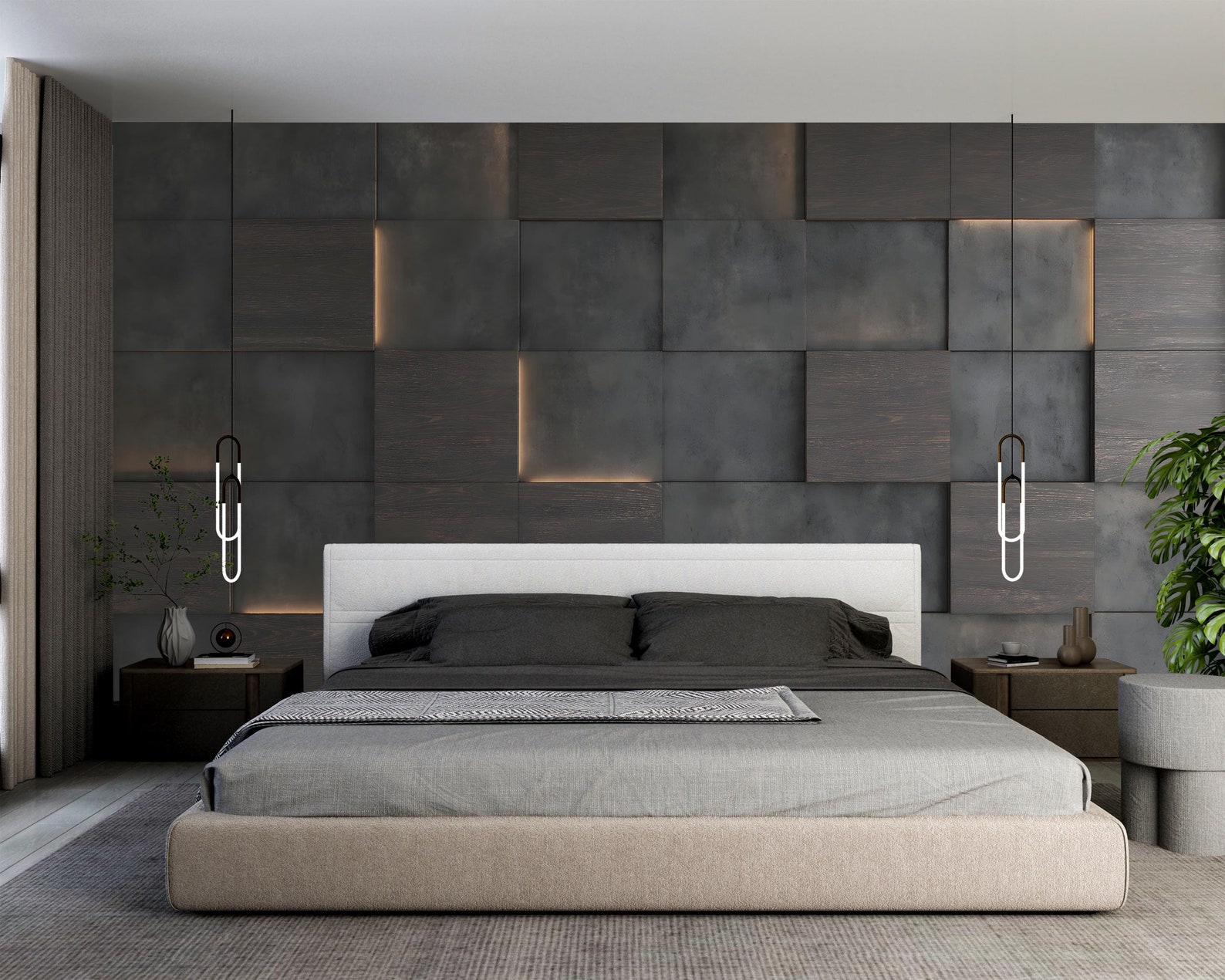 3D Panel With Lighting Look Mural,dark Brown Geometric Wallpaper Peel ...