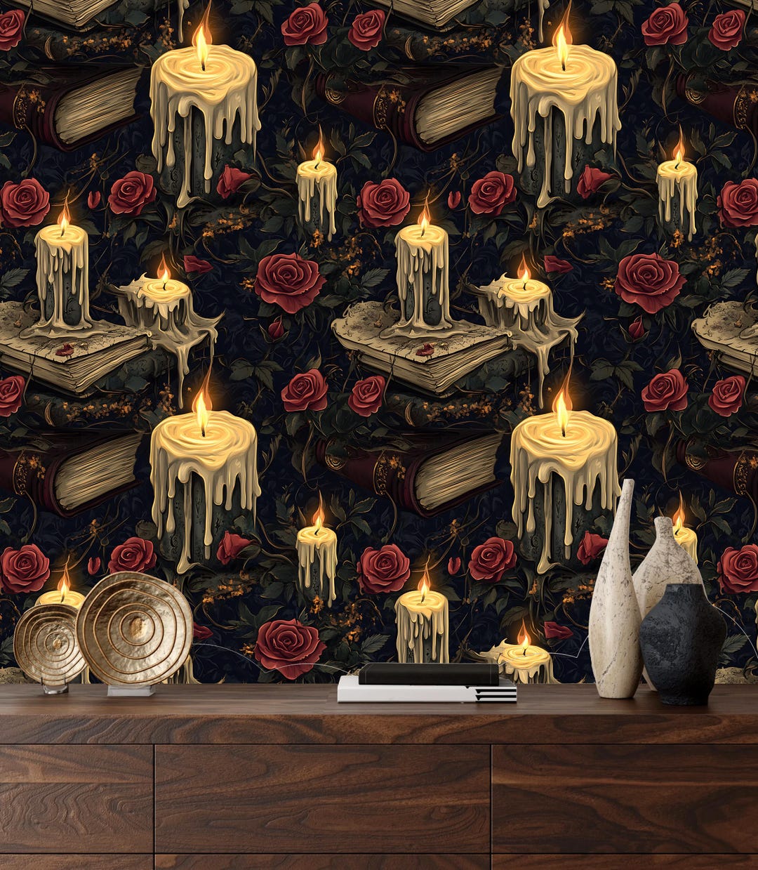 Gothic Wallpaper With Candles,harry Potter Style Mural,dark Floral Peel ...