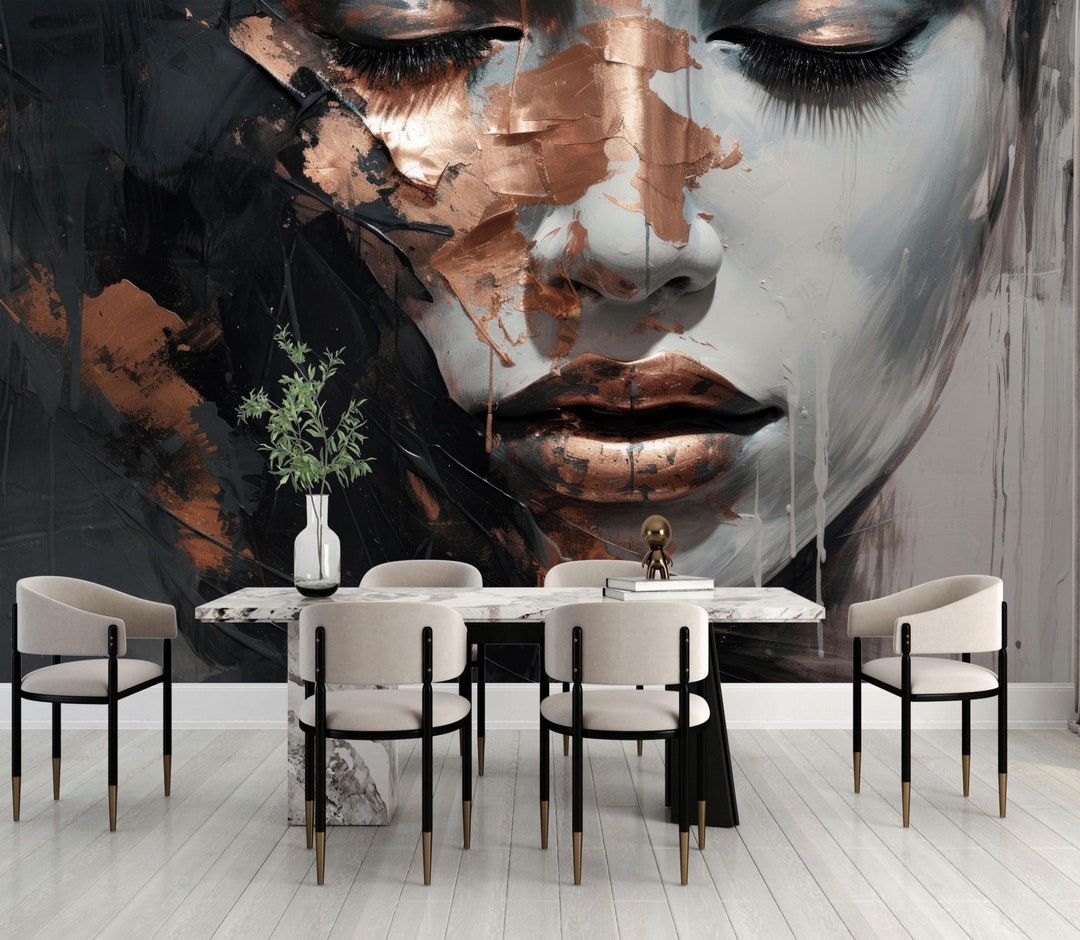 Abstract Woman Face Wallpaper Peel and Stick,modern Rose Gold Mural ...