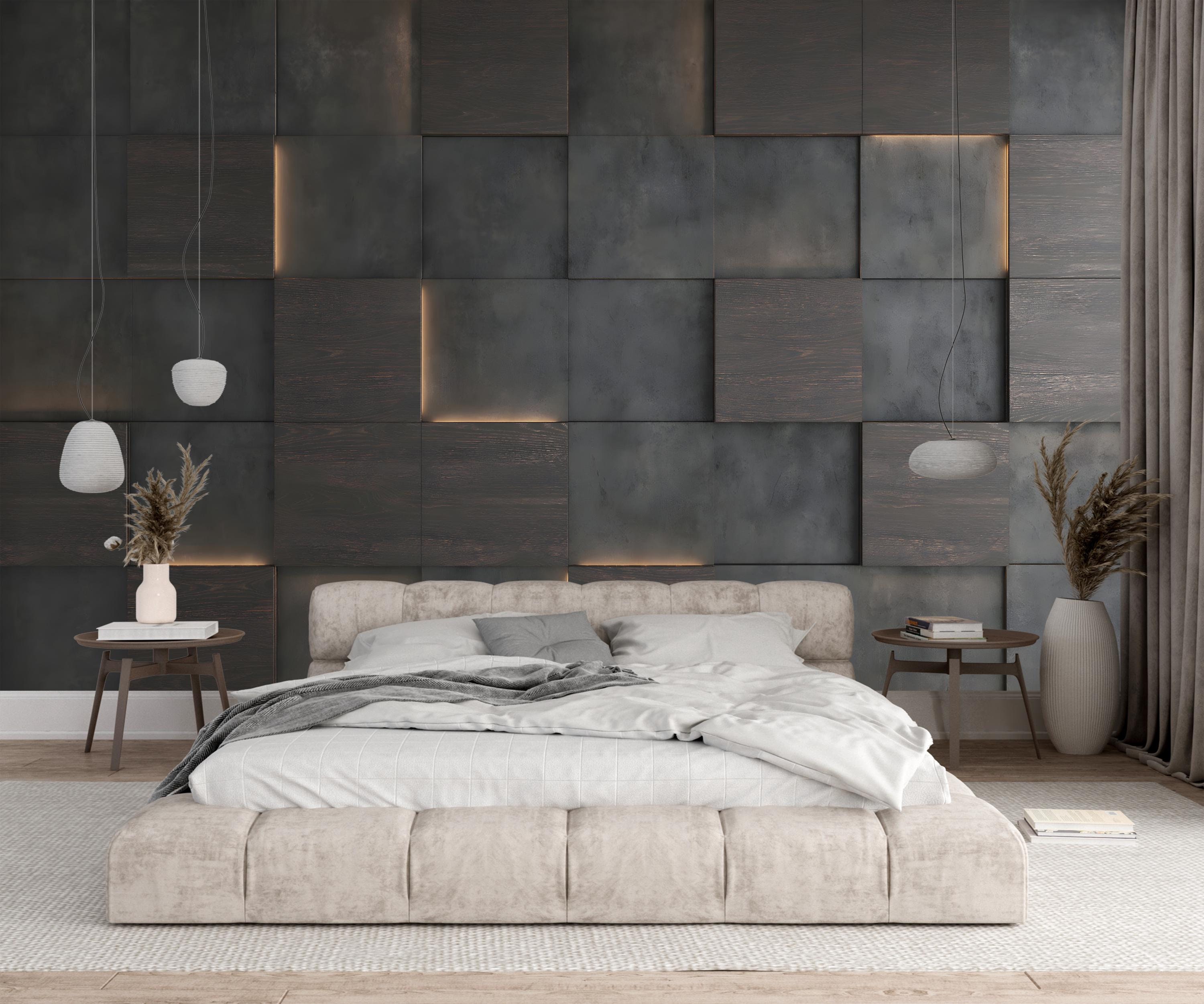 3D Panel With Lighting Look Mural,dark Brown Geometric Wallpaper Peel ...