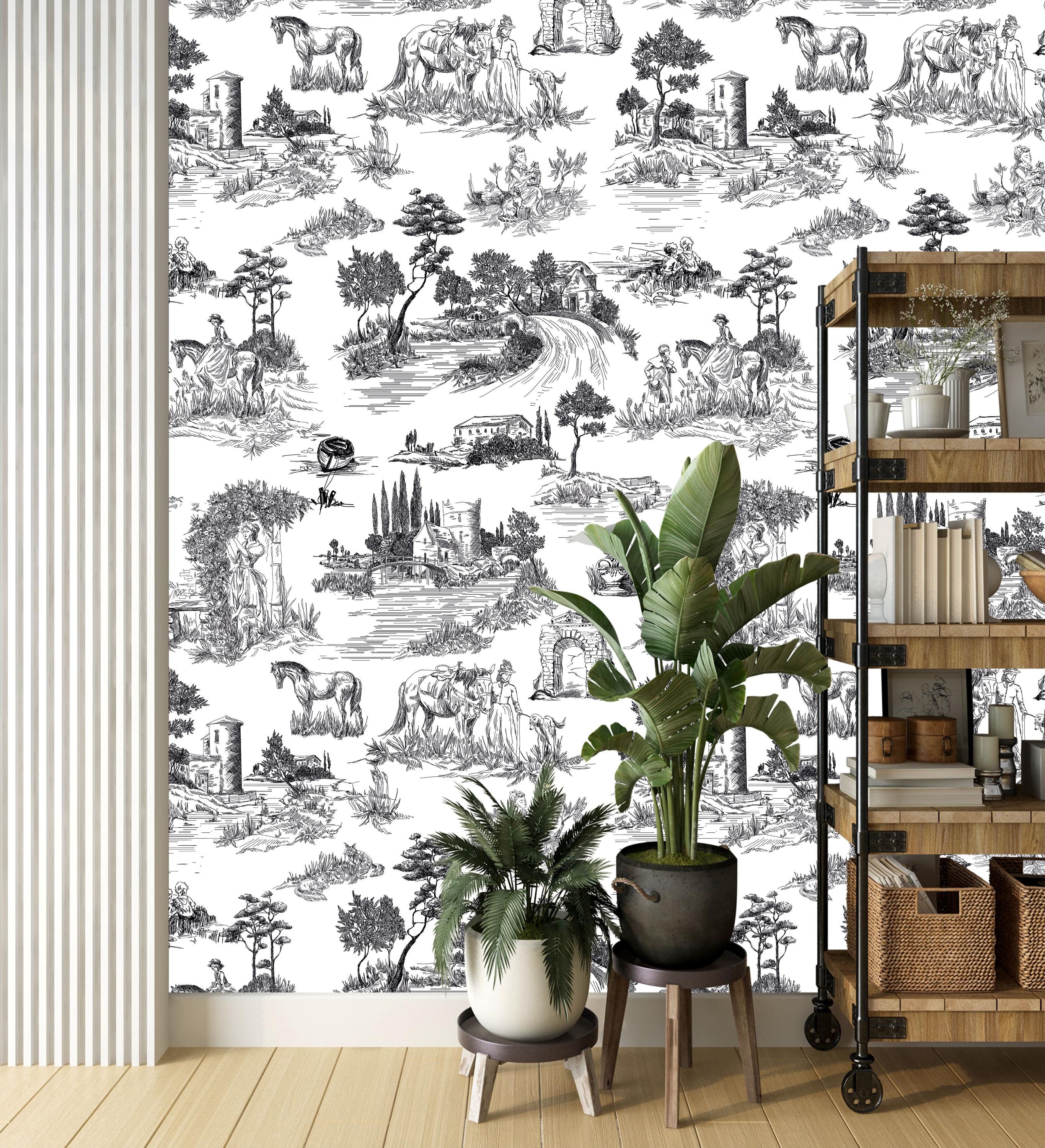 French Toile Mural,black White Toil De Jouy Wallpaper Peel and Stick ...