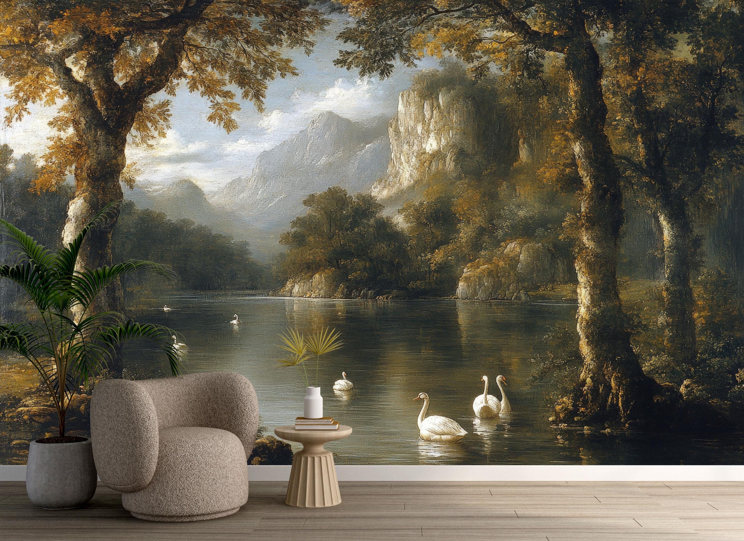 Vintage Landscape Wallpaper Peel and Stick,rural Scene Mural With Trees ...