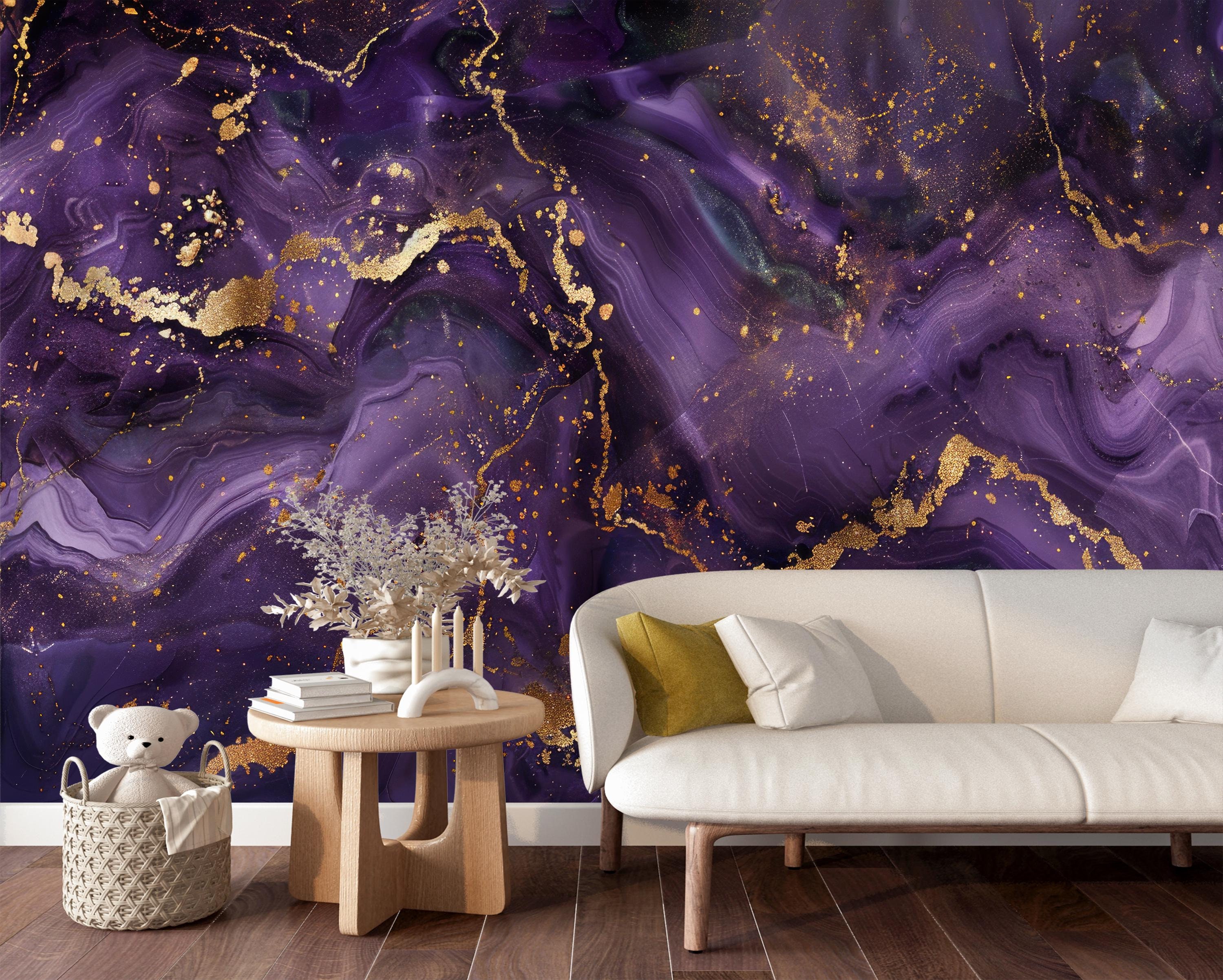 Purple Gold Marble Wallpaper,lilac Ink Mural,abstract Wall Decor Peel ...