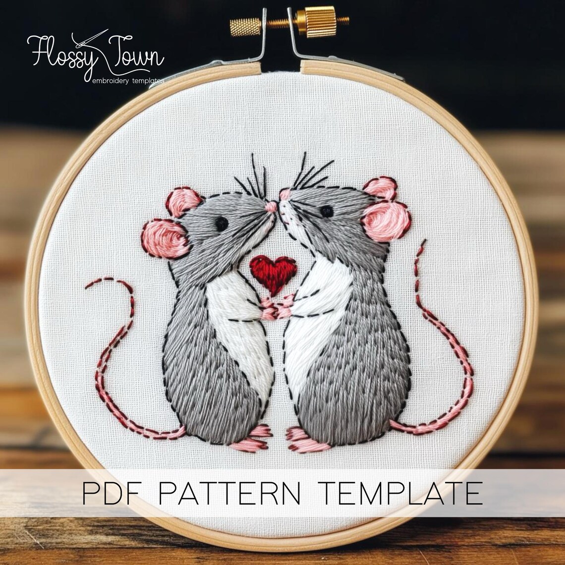 Rats Hand Embroidery Pattern Template, Cute Rats Embroidery Printable ...