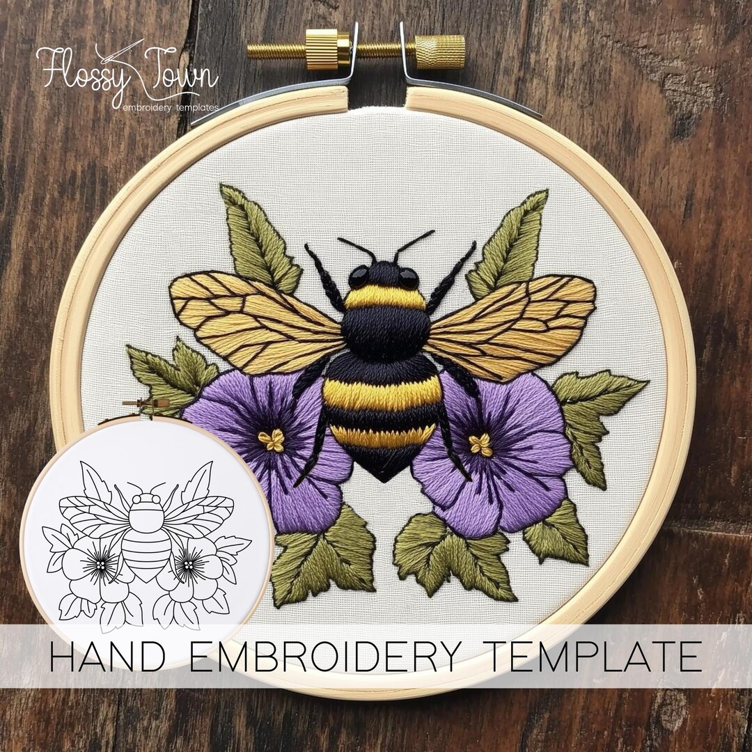 Bee Embroidery Pattern Template (NO STITCH GUIDE), Petunias Hand ...