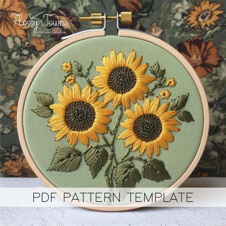 Sunflower Hand Embroidery Pattern, Cute Floral Embroidery Template ...