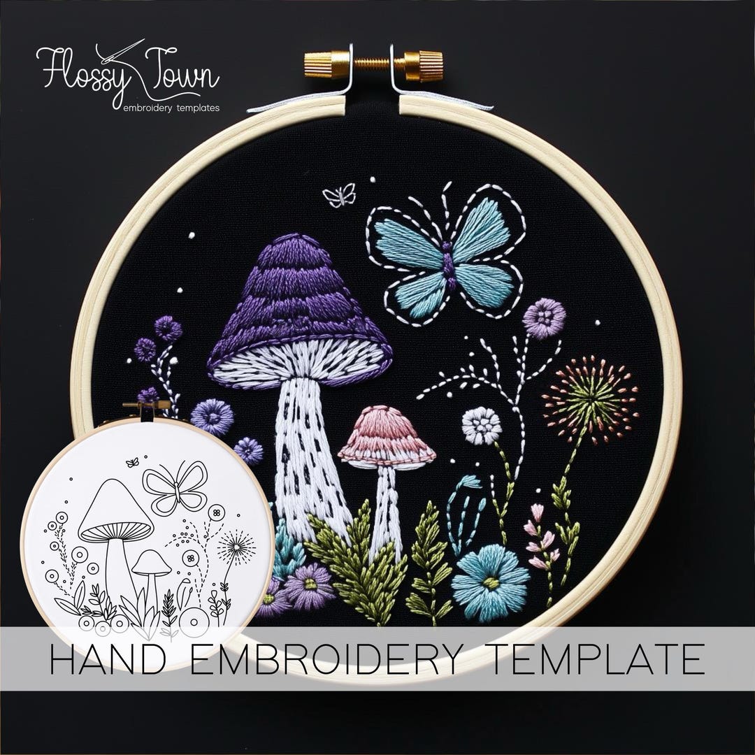 Fun Mushroom Hand Embroidery Template, Whimsical Embroidery Design ...