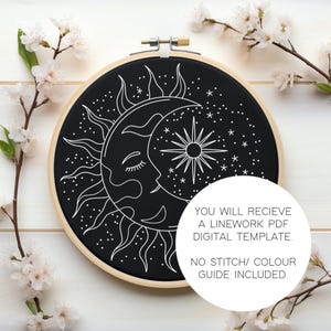 Celestial Embroidery Template (NO STITCH GUIDE), Moon and Stars Hand ...