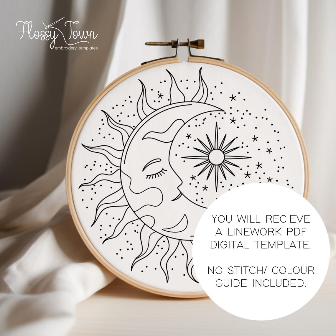 Celestial Embroidery Pattern Template, Sun and Moon Hand Embroidery ...