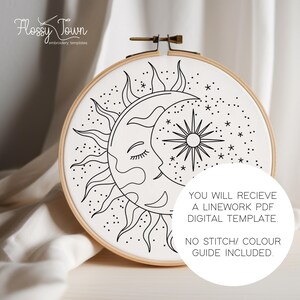 Celestial Embroidery Template (NO STITCH GUIDE), Moon and Stars Hand ...