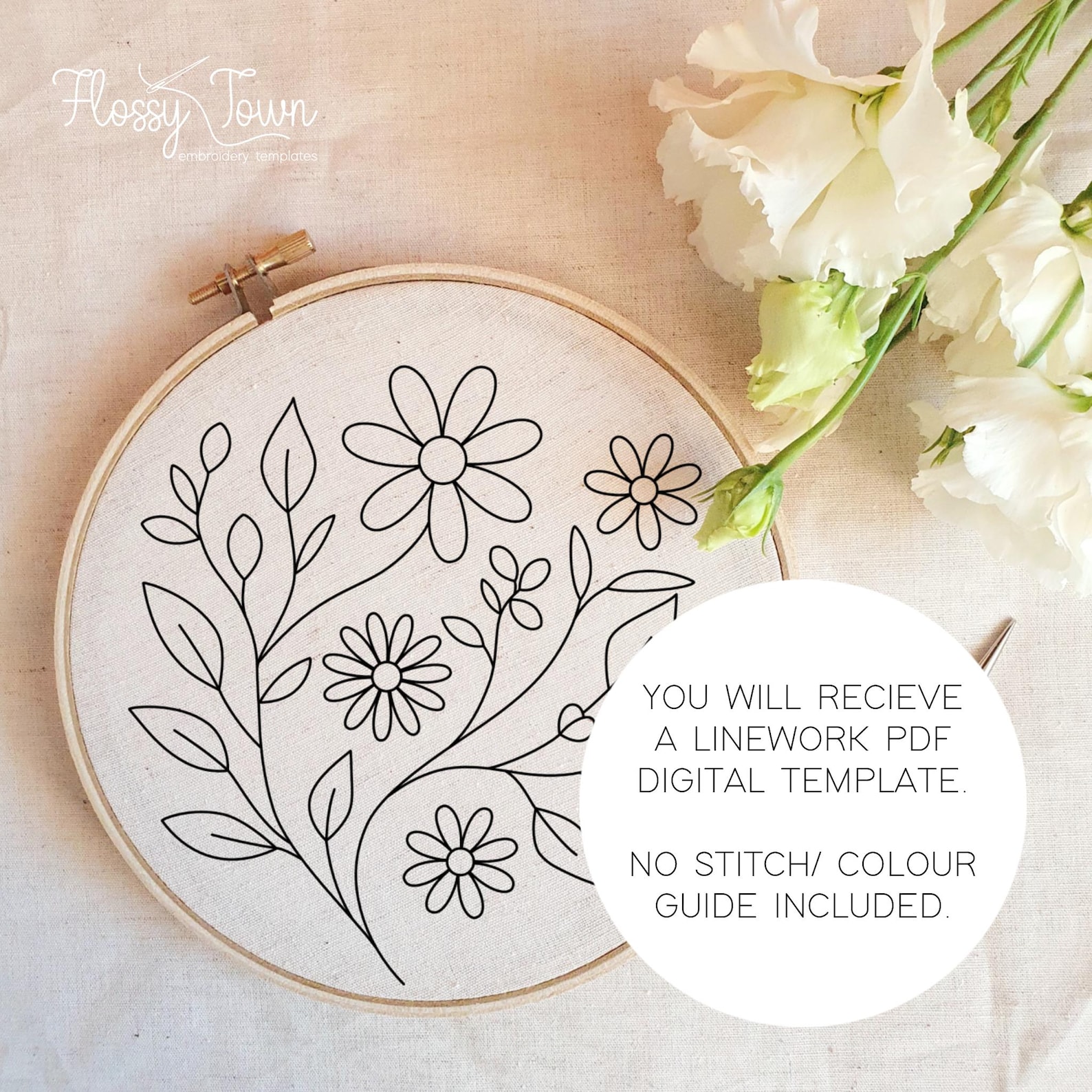 Flowers Hand Embroidery Pattern Template, Simple Flowers Embroidery ...