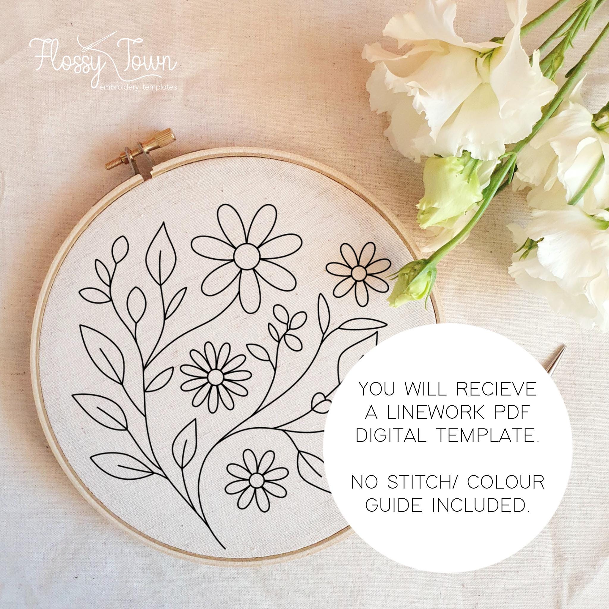 Flowers Hand Embroidery Pattern Template, Simple Flowers Embroidery ...