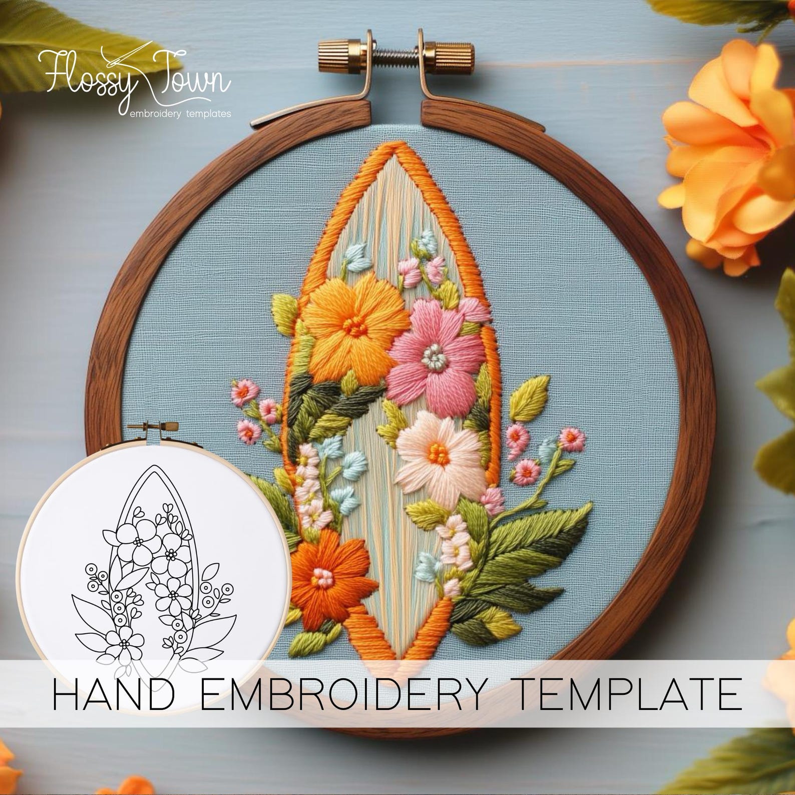 Surfboard Embroidery Template (NO STITCH GUIDE), Summer Embroidery ...