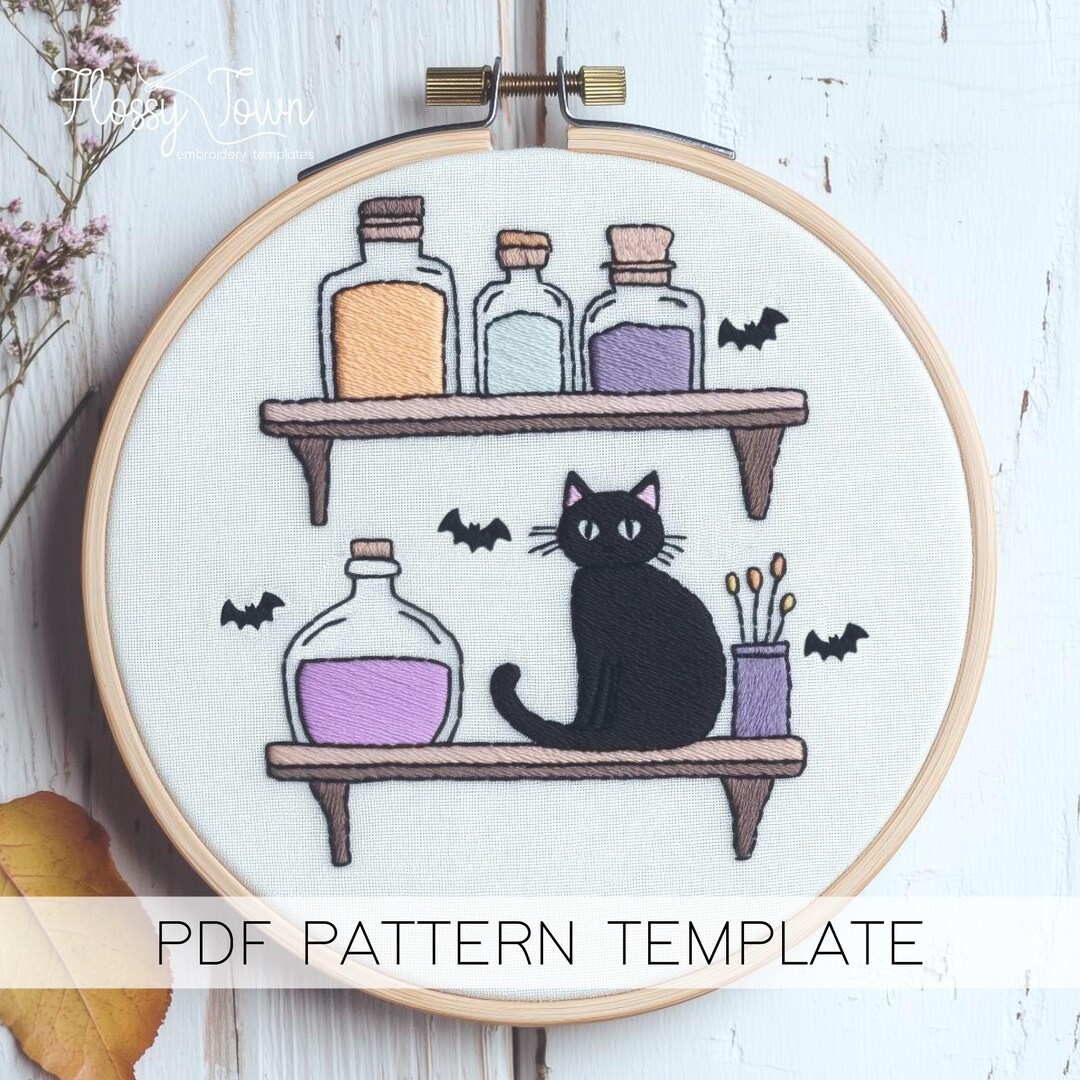 Witchy Shelves Hand Embroidery Pattern, Witch Embroidery Pattern ...