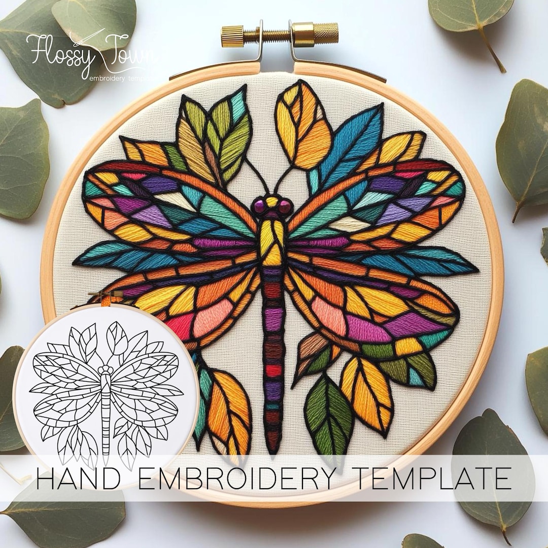 Stained Glass Dragonfly Embroidery Template (NO STITCH GUIDE ...