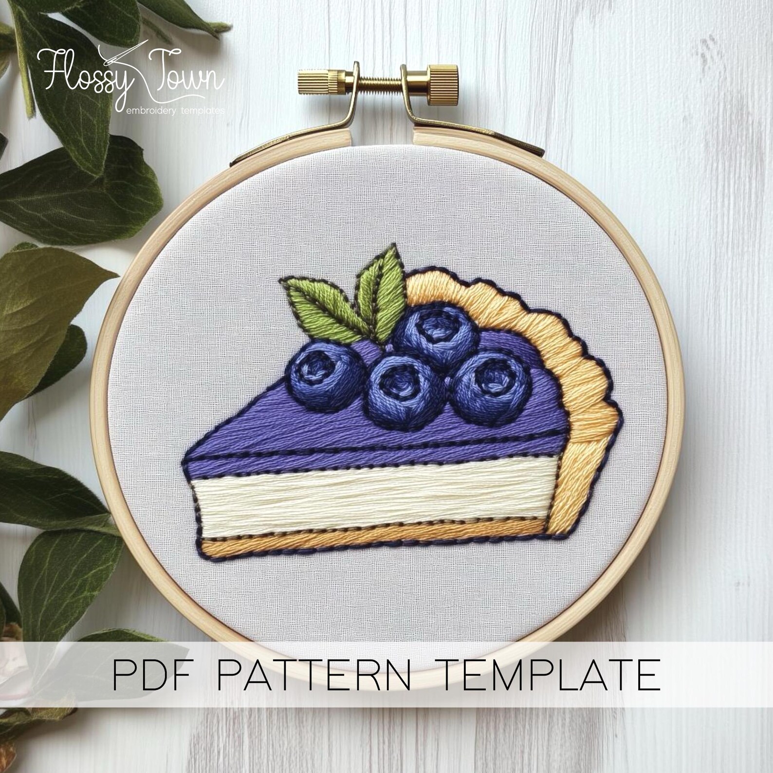 Blueberry Pie Hand Embroidery Pattern Template, Cottagecore Embroidery ...