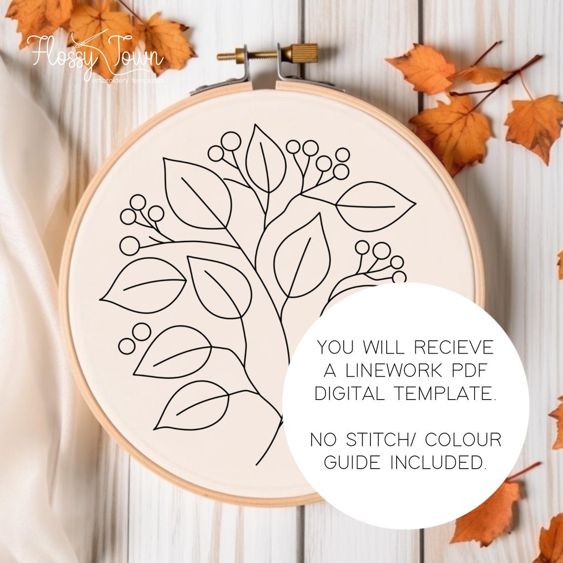 Simple Fall Leaves Embroidery Pattern Template, Fall Hand Embroidery ...