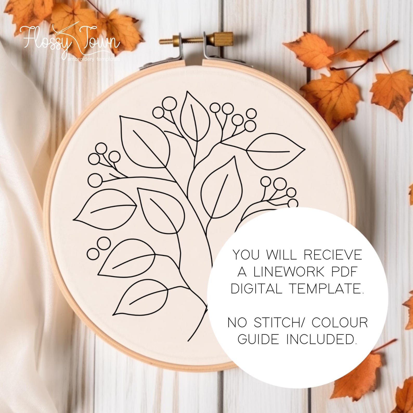 Simple Fall Leaves Embroidery Pattern Template, Fall Hand Embroidery ...