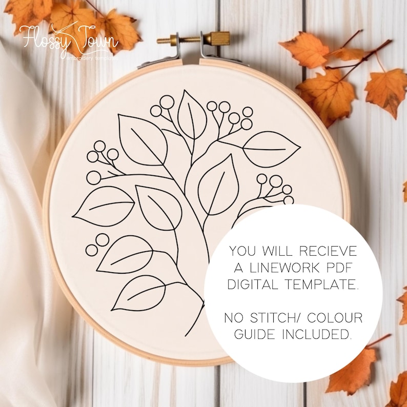 Simple Fall Leaves Embroidery Pattern Template, Fall Hand Embroidery ...