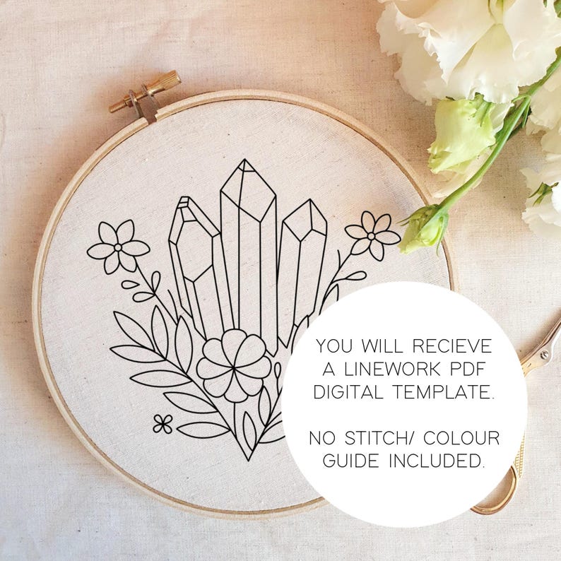 Crystal Cluster Hand Embroidery Template (NO STITCH GUIDE), Nature Hand ...