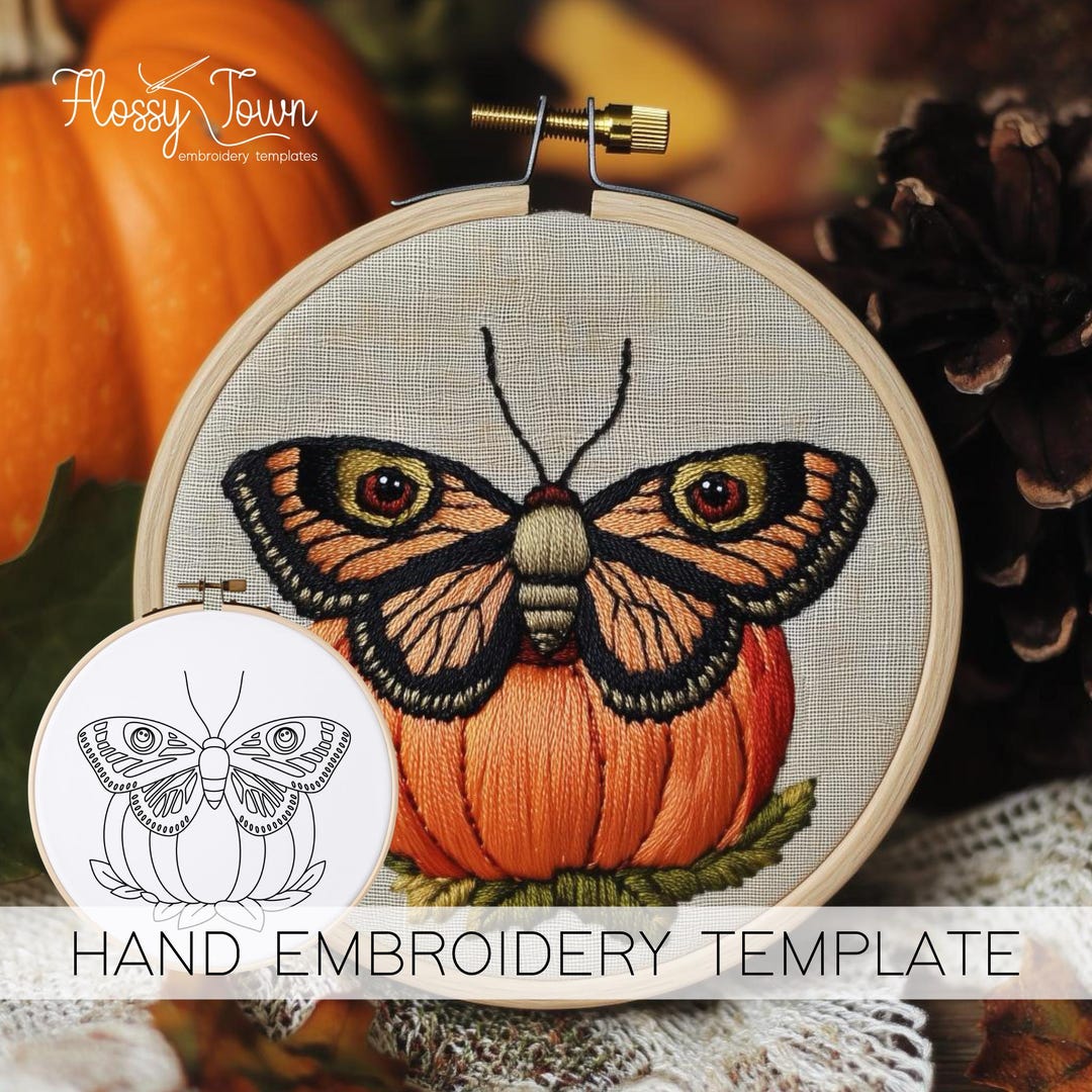 Moth Fall Embroidery Pattern Template (NO STITCH GUIDE), Autumnal Hand ...