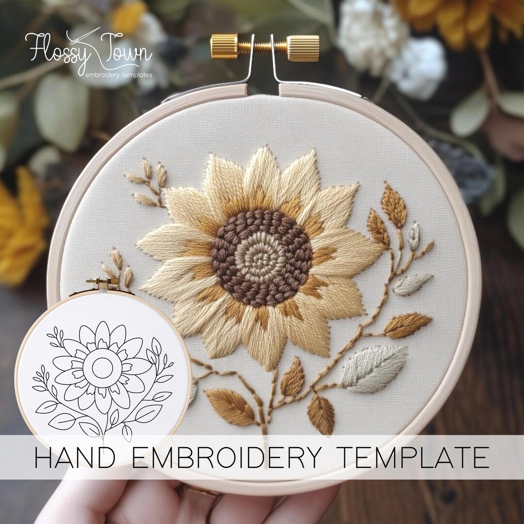 Sunflower Hand Embroidery Template (NO STITCH GUIDE), Flowers ...
