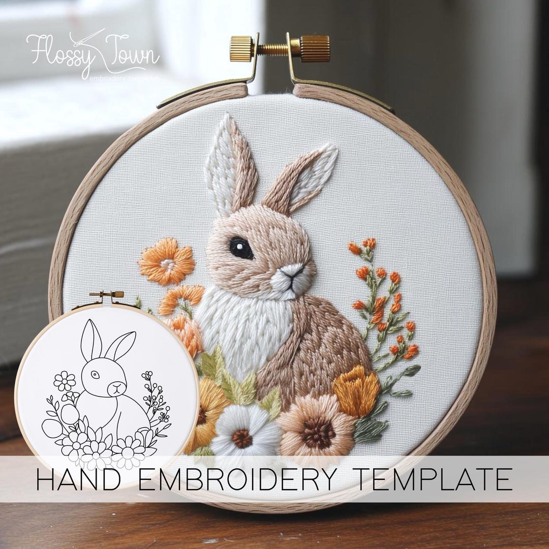 Bunny Embroidery Template (NO STITCH GUIDE), Rabbit Hand Embroidery ...