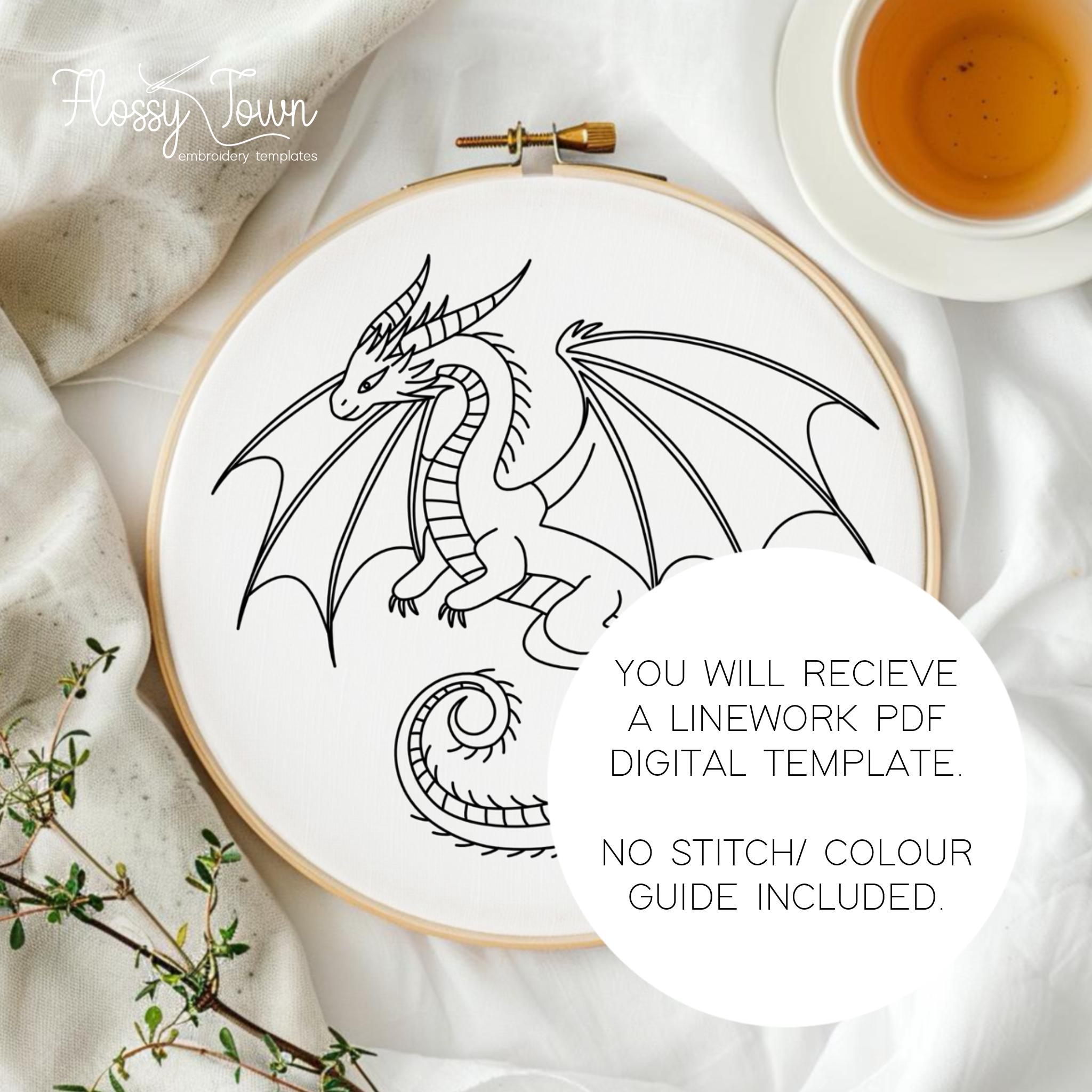 Dragon Hand Embroidery Template (NO STITCH GUIDE), Fall Dragon ...