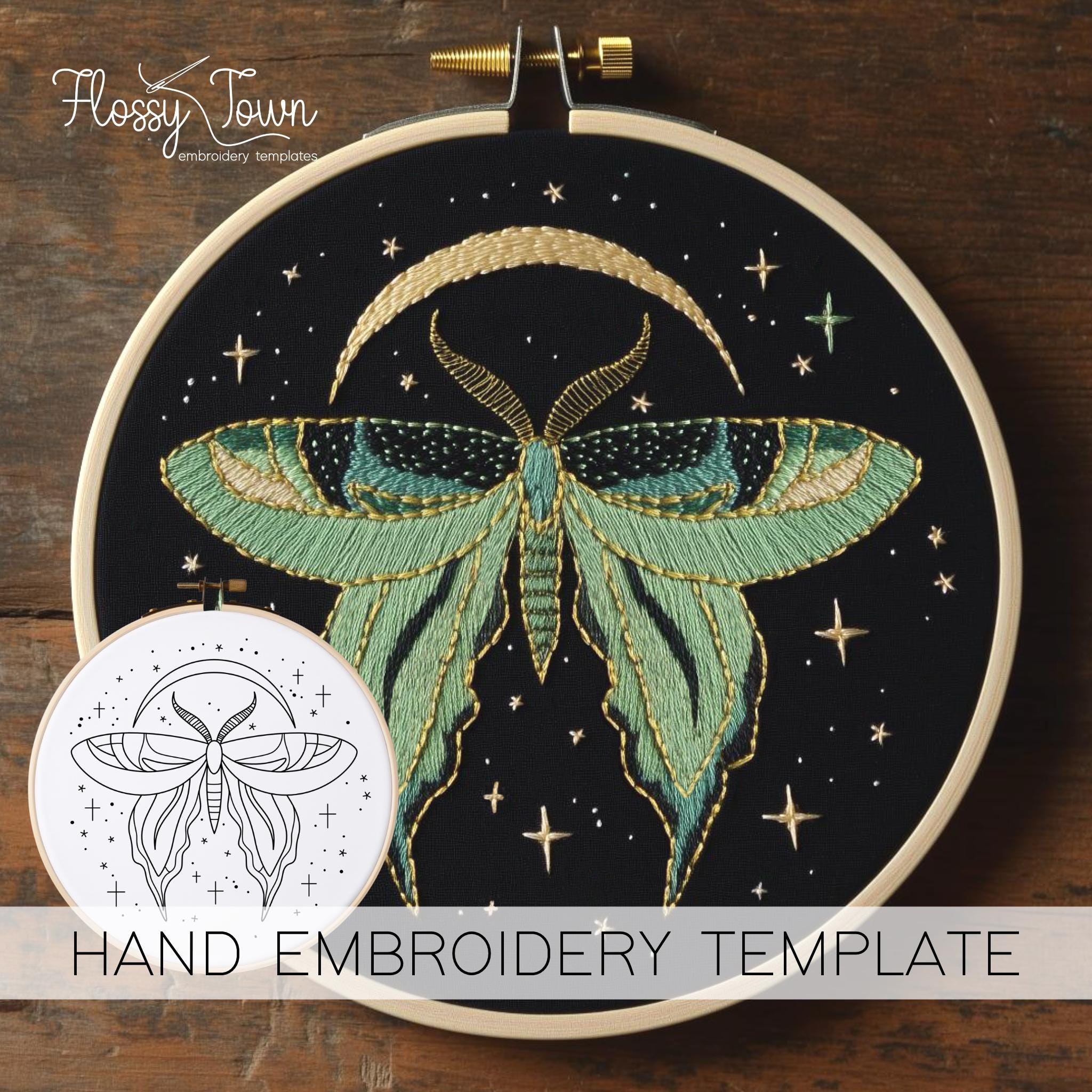 Whimsical Moth Embroidery Template (NO STITCH GUIDE), Moon and Moth ...