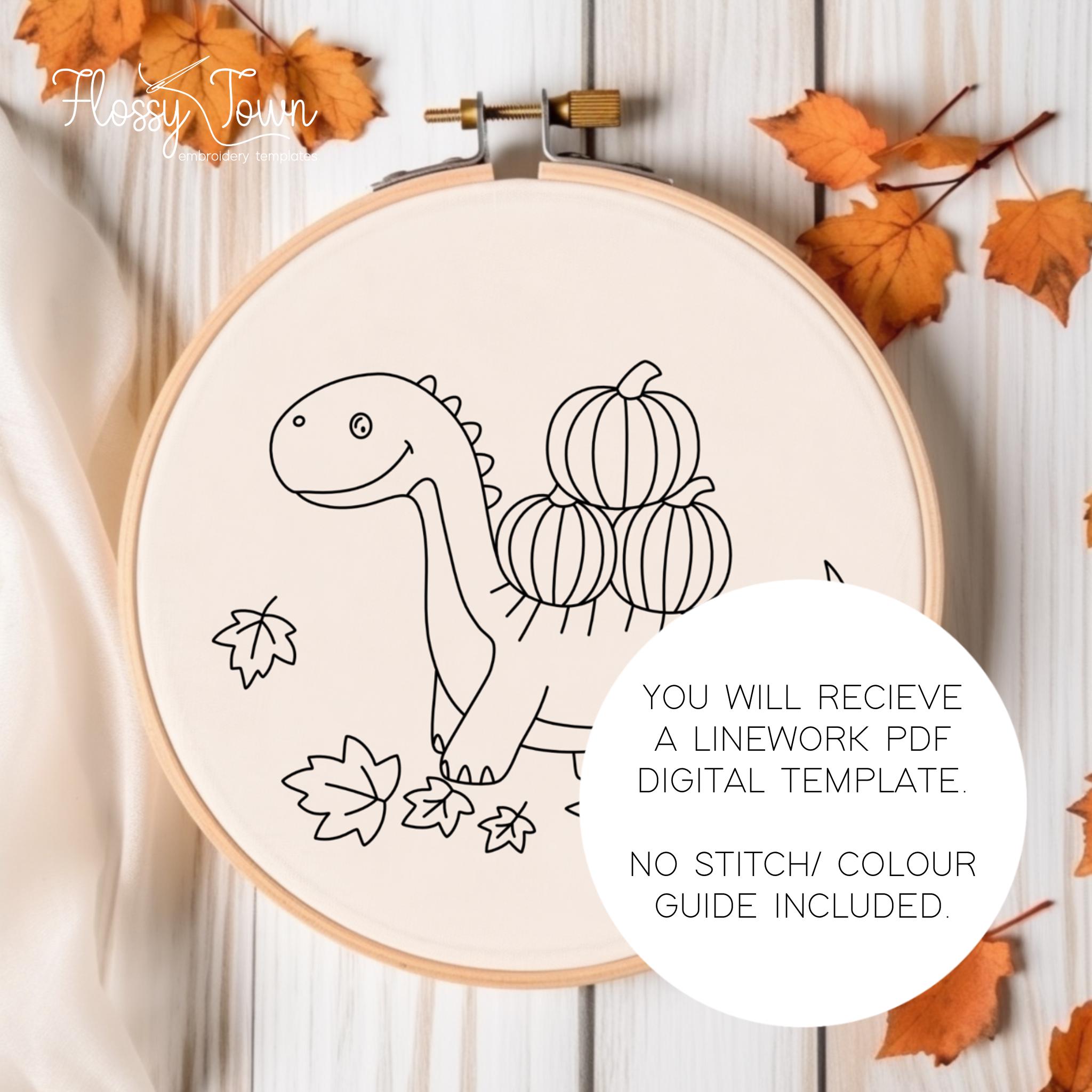 Fall Dinosaur Embroidery Pattern Template, Fall Leaves Hand Embroidery ...