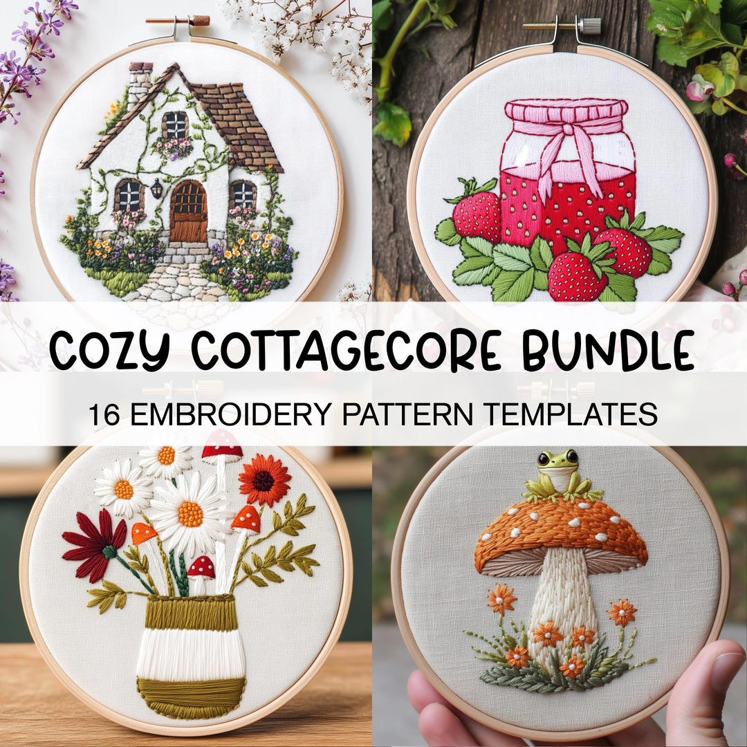 Cozy Cottagecore Embroidery Template Bundle (NO STITCH GUIDE), Cute ...