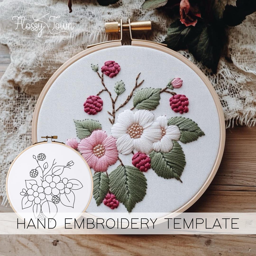 Berries Hand Embroidery Template (NO STITCH GUIDE), Raspberry ...