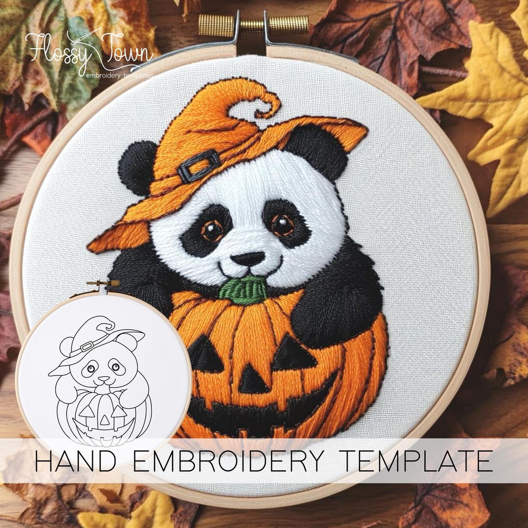 Halloween Panda Embroidery Pattern: Spooky Pumpkin Design (NO STITCH ...
