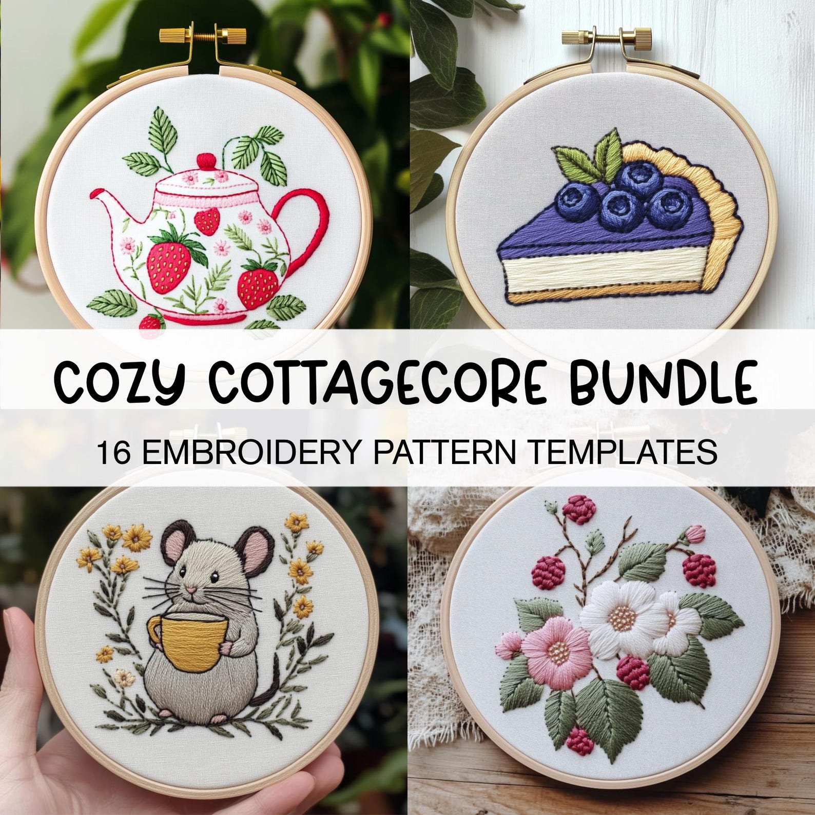Cozy Cottagecore Embroidery Template Bundle (NO STITCH GUIDE), Cute ...