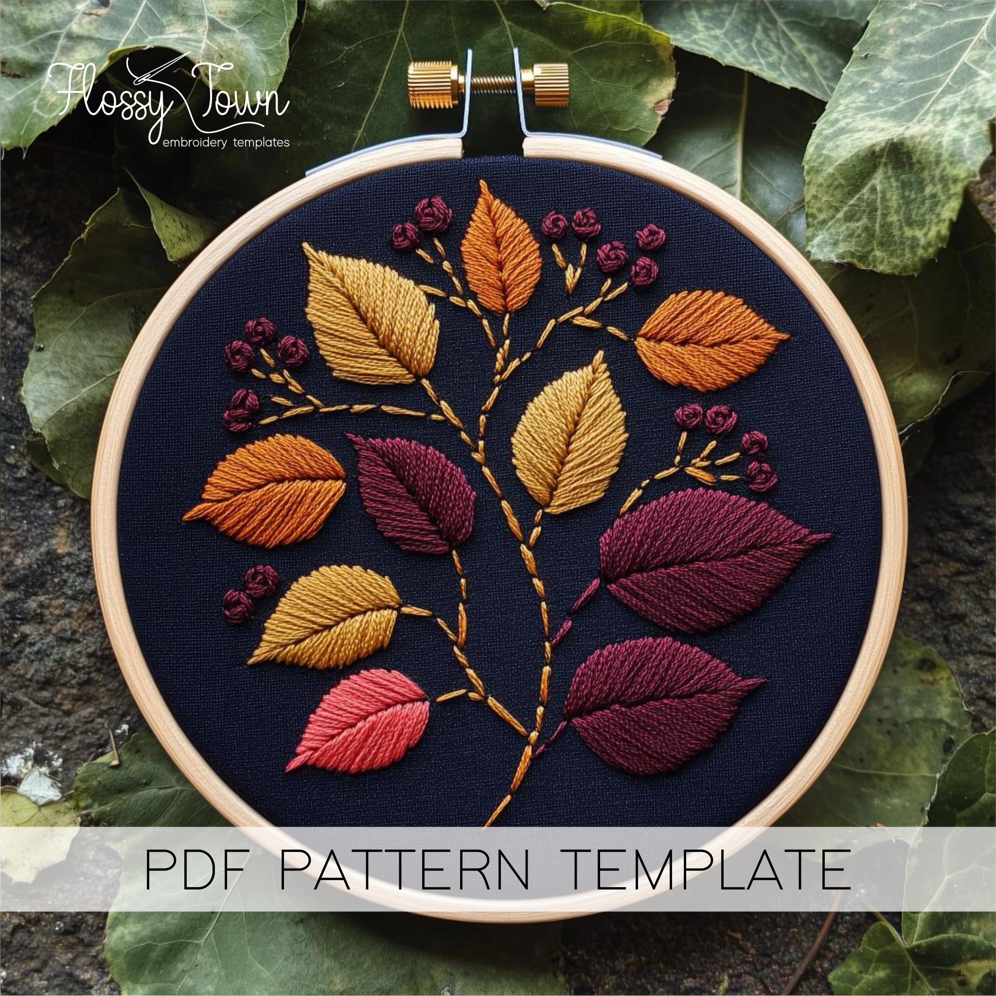Simple Fall Leaves Embroidery Pattern Template, Fall Hand Embroidery ...