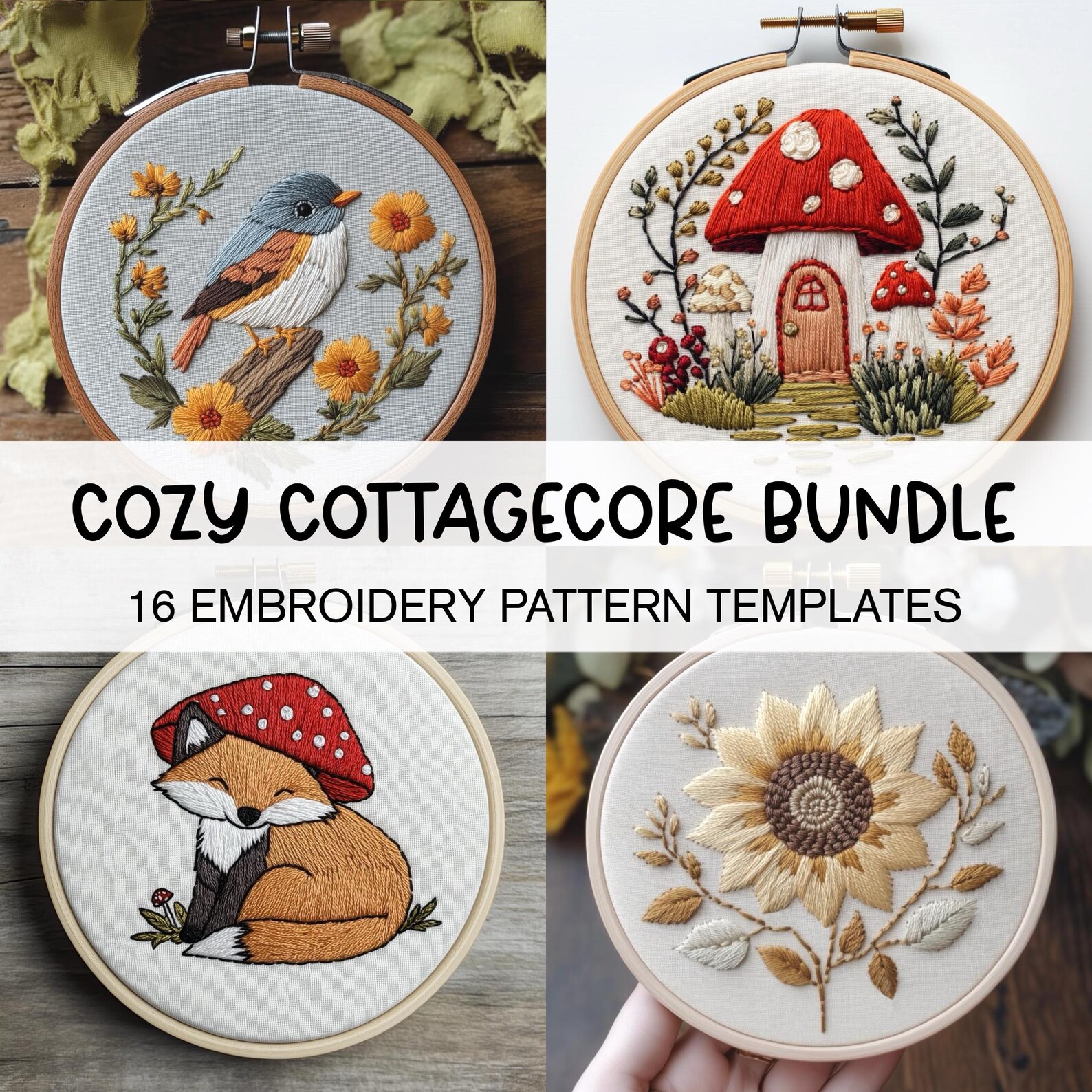 Cozy Cottagecore Embroidery Template Bundle (NO STITCH GUIDE), Cute ...