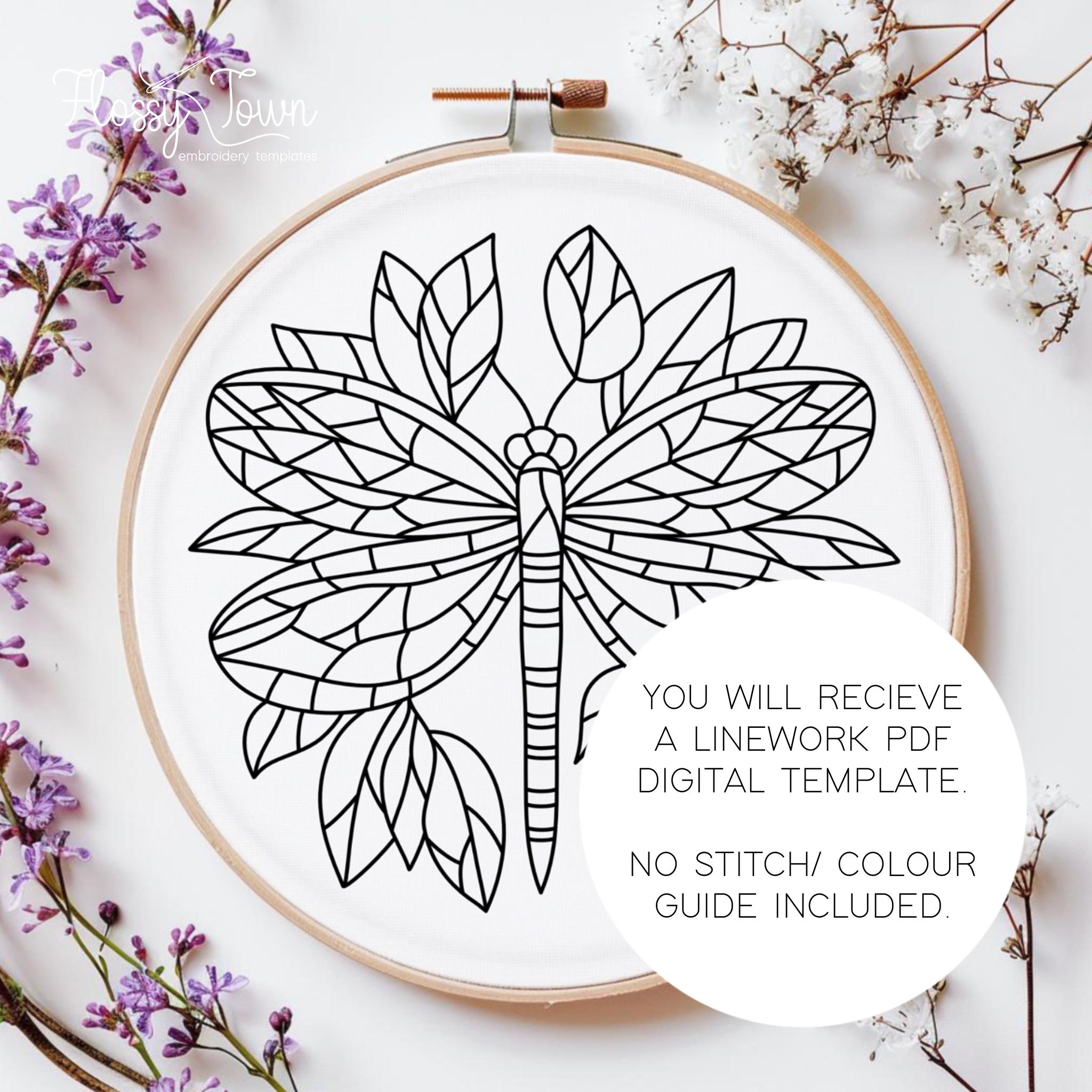 Stained Glass Dragonfly Embroidery Template NO STITCH GUIDE ...